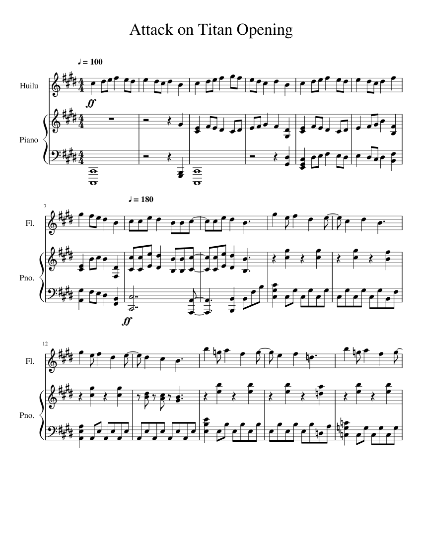 Attack on Titan Opening Sheet music for Piano, Flute (Solo) | Musescore.com