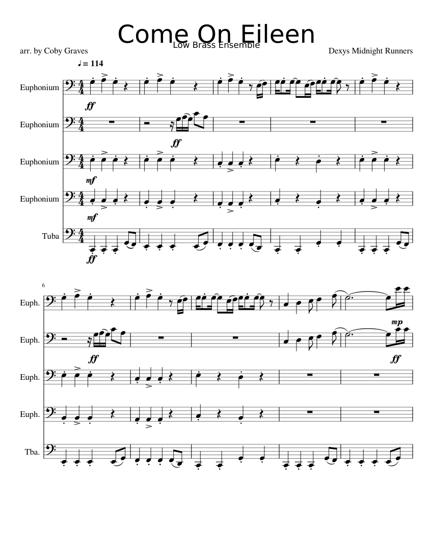 Come On Eileen Sheet music for Tuba | Download free in PDF or MIDI | Musescore.com