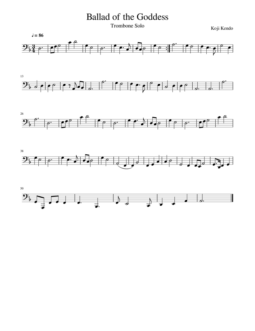 Ballad of the Goddess (Trombone Solo) Sheet music for Trombone (Solo ...