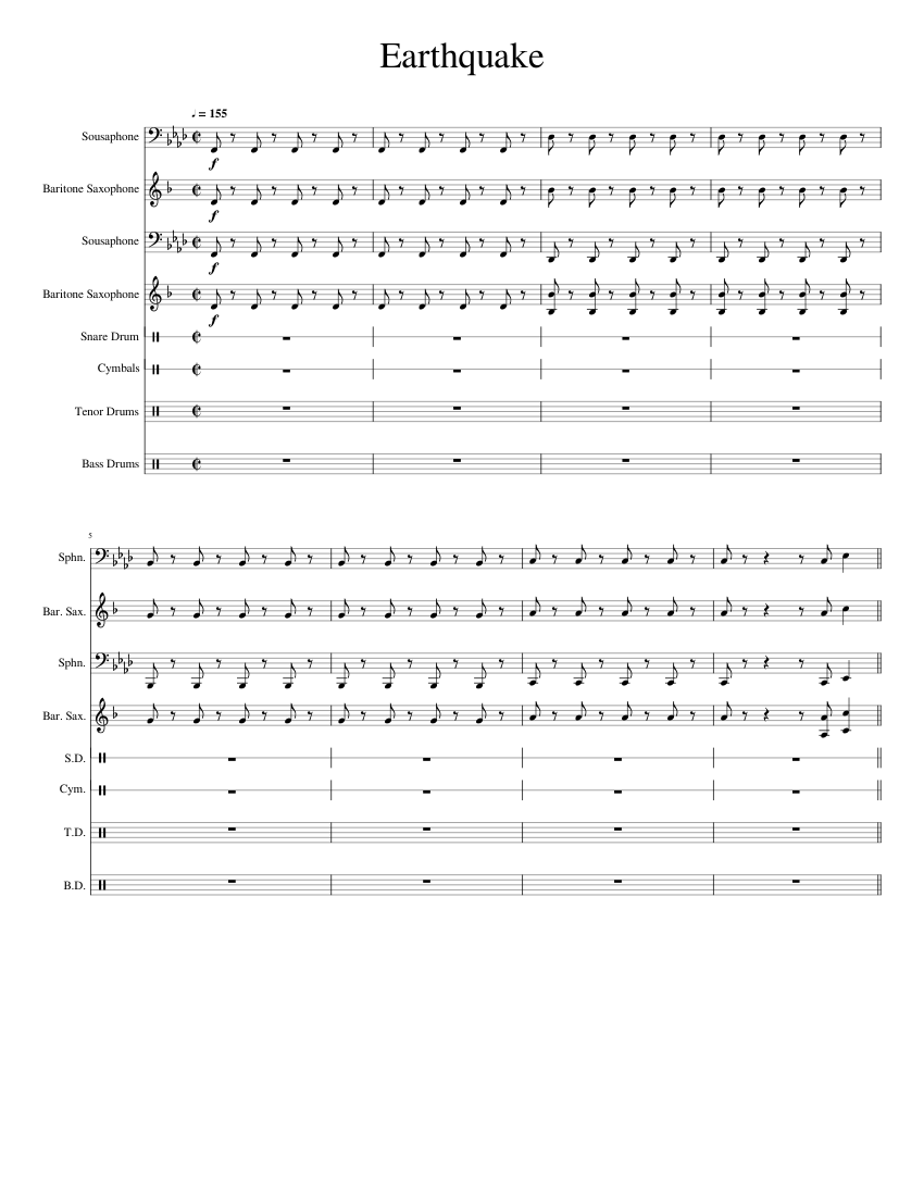 LSU's Earthquake sheet music for Tuba, Baritone Saxophone, Percussion ...