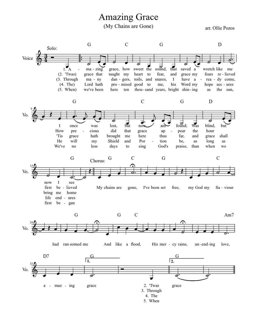 Amazing Grace Sheet music for Voice | Download free in PDF or MIDI ...