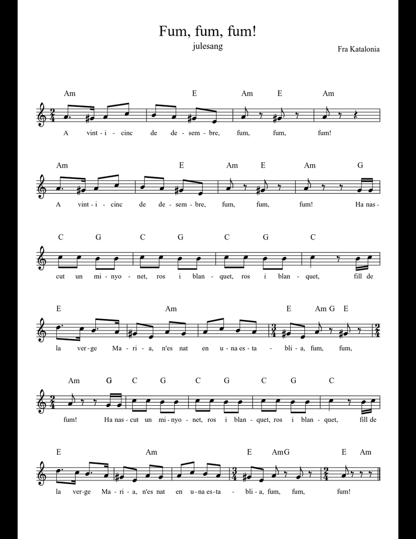 Fum, fum, fum! sheet music download free in PDF or MIDI