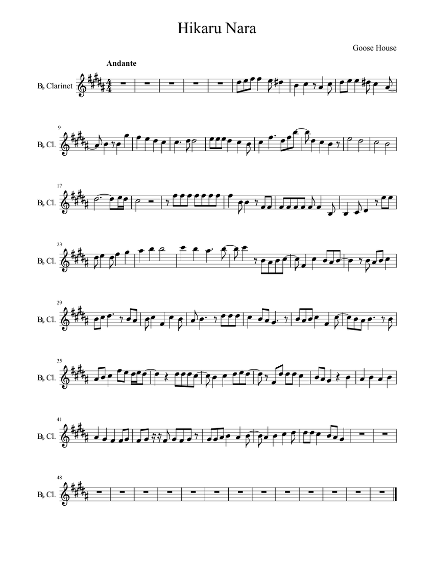 Hikaru Nara (short) Sheet music for Clarinet | Download free in PDF or ...