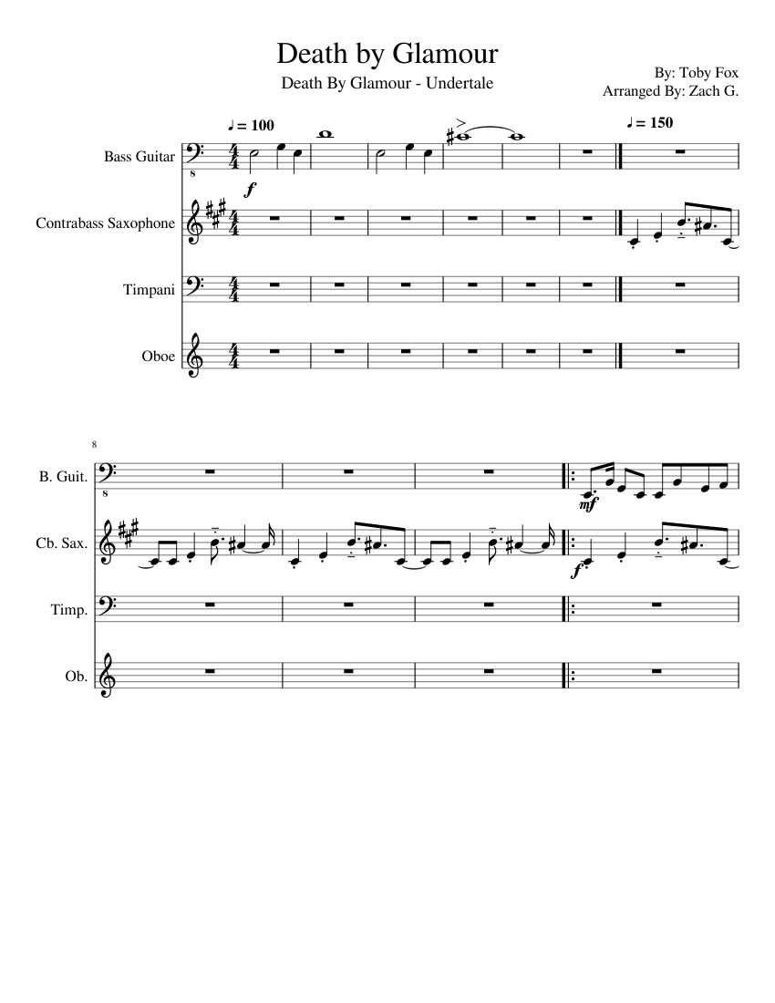 Death By Glamour - Sexy Mettaton Ver. Sheet music for Bass, Baritone ...
