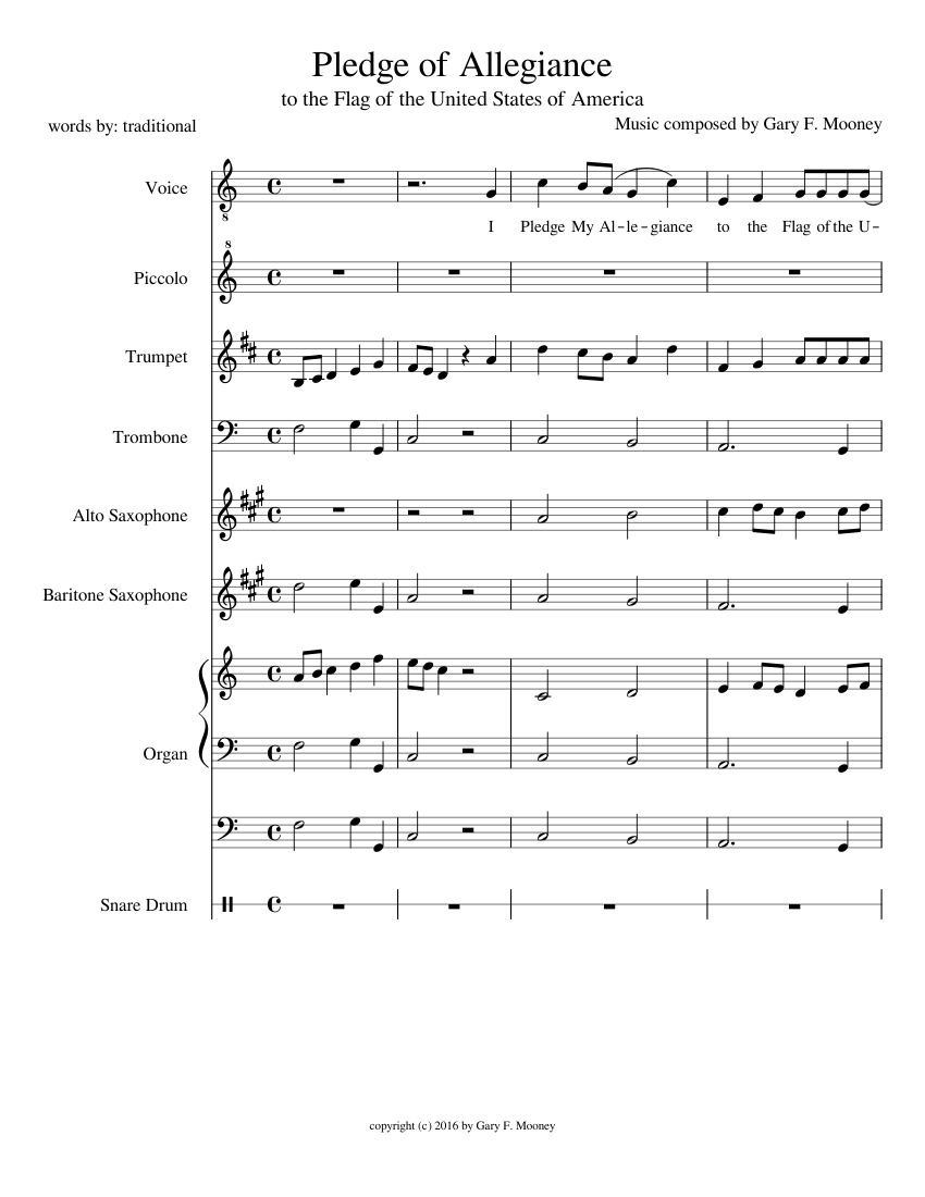 Pledge of Allegiance Sheet music for Voice, Piccolo, Trumpet, Trombone ...