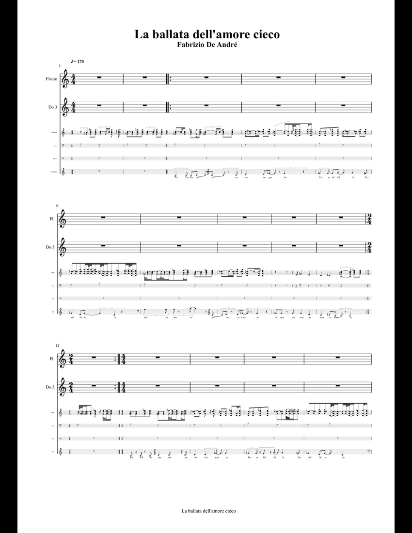La ballata dell'amore cieco sheet music for Flute, Other Woodwinds ...