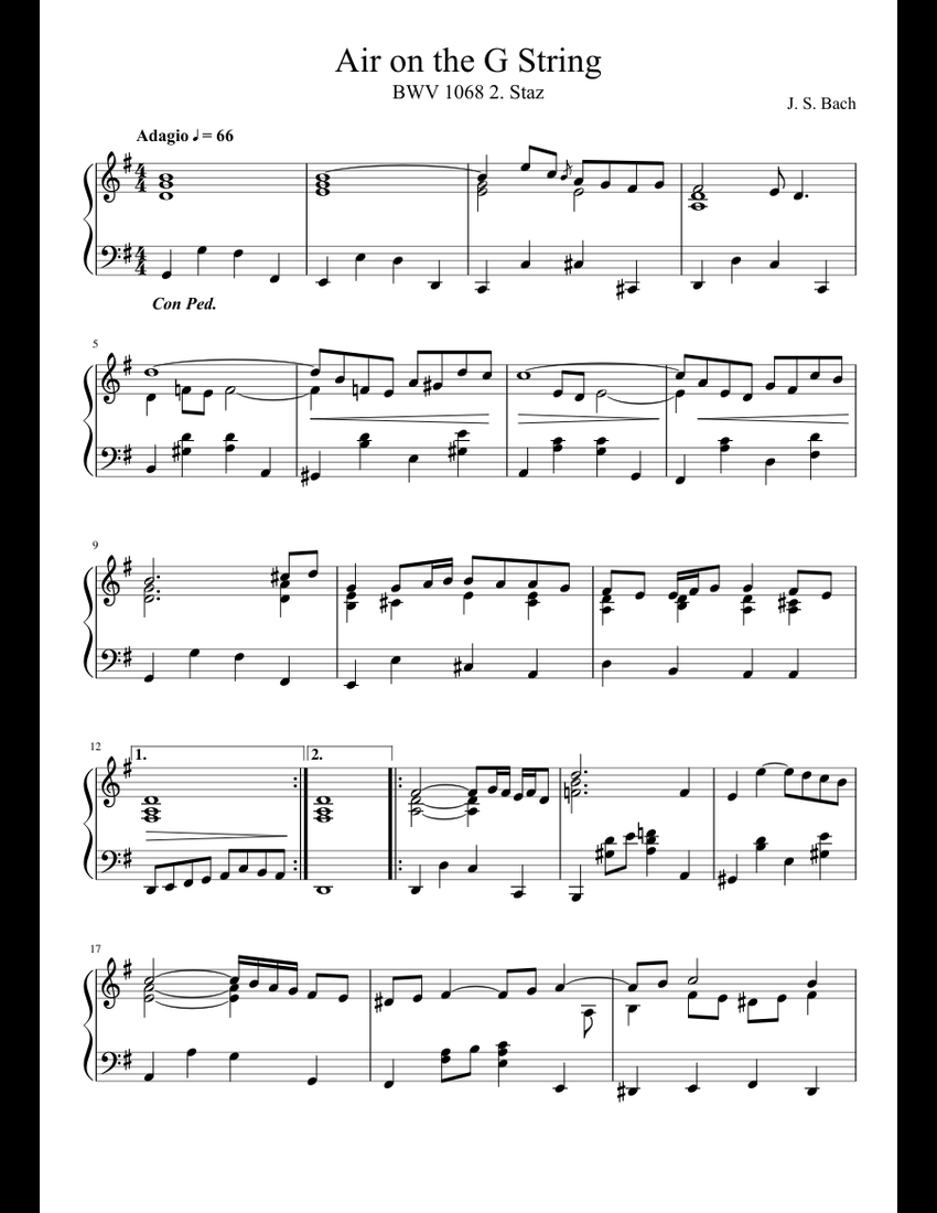 Air on the G String (Piano arrangement) sheet music for Piano download ...