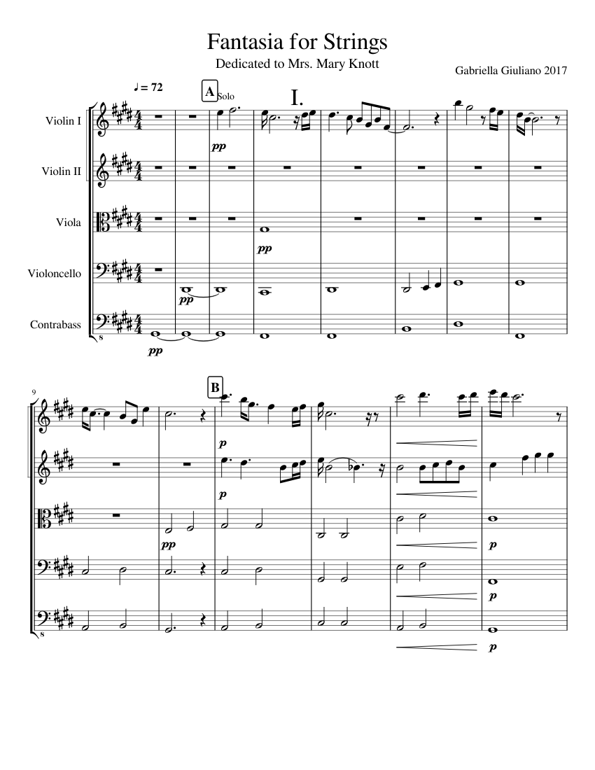 Fantasia for Strings I (First draft) Sheet music for Violin, Viola, Cello, Contrabass | Download ...