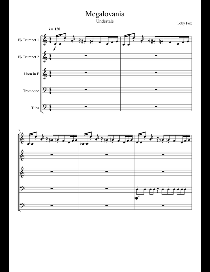 Megalovania sheet music for Trumpet, French Horn, Trombone, Tuba download free in PDF or MIDI