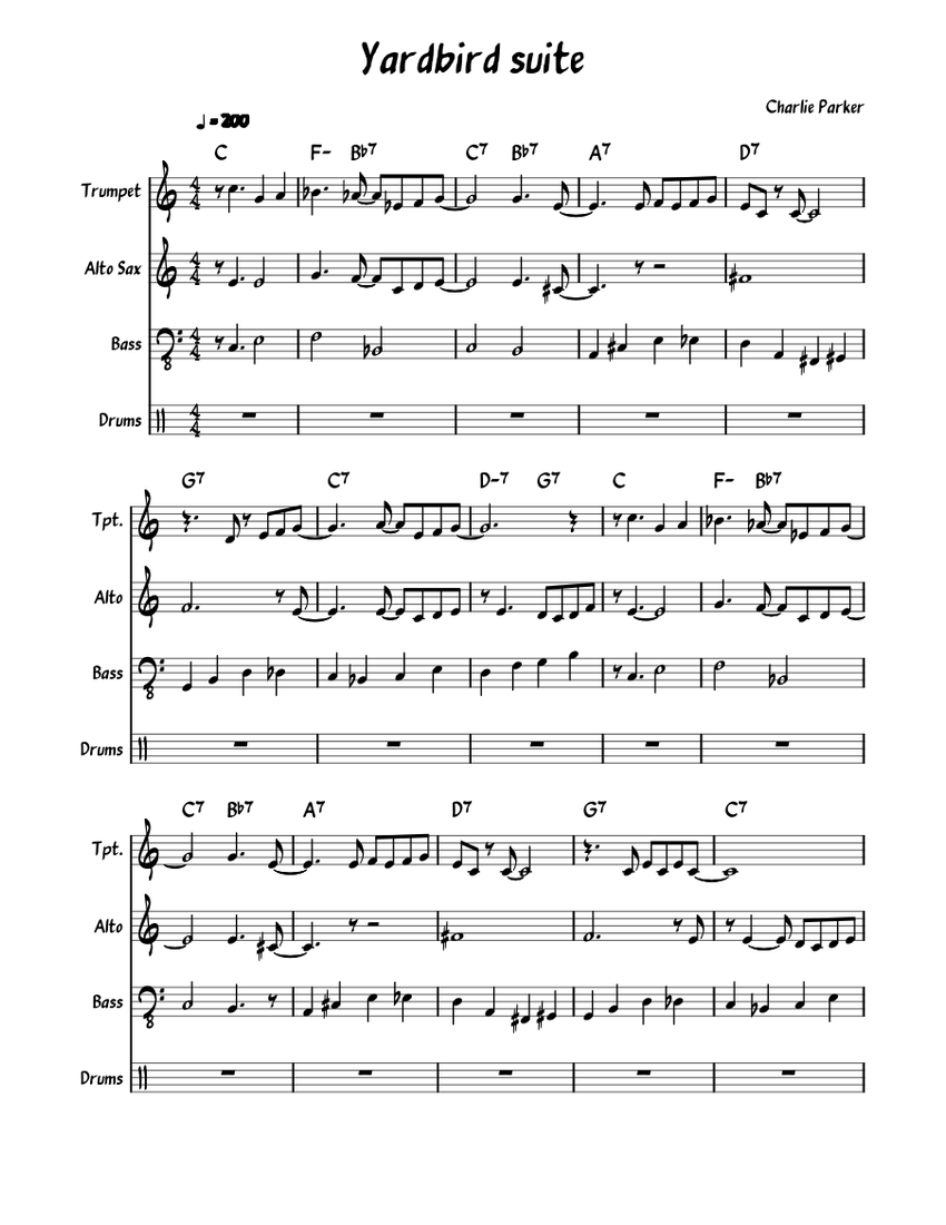 Yardbird_suite final Sheet music for Piano, Trumpet, Alto Saxophone, Guitar | Download free in ...
