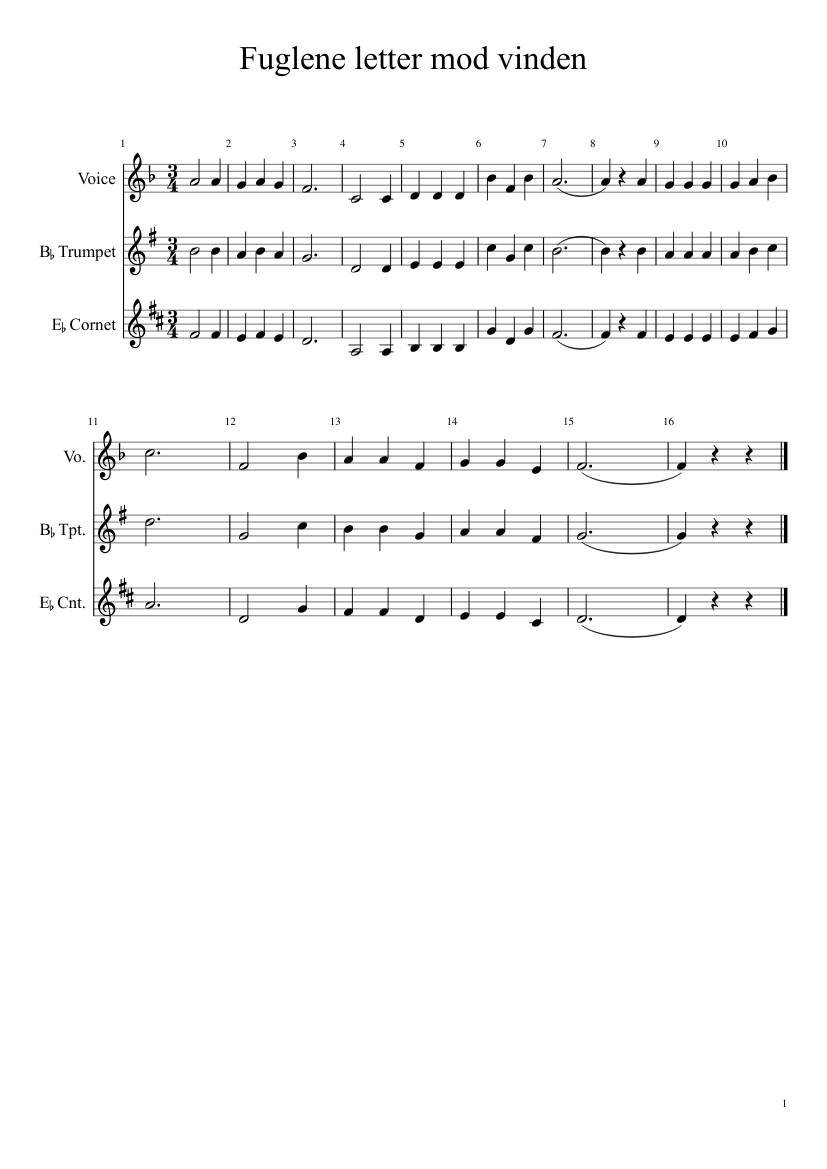Fuglene letter mod vinden - F-dur sheet music for Voice, Trumpet ...