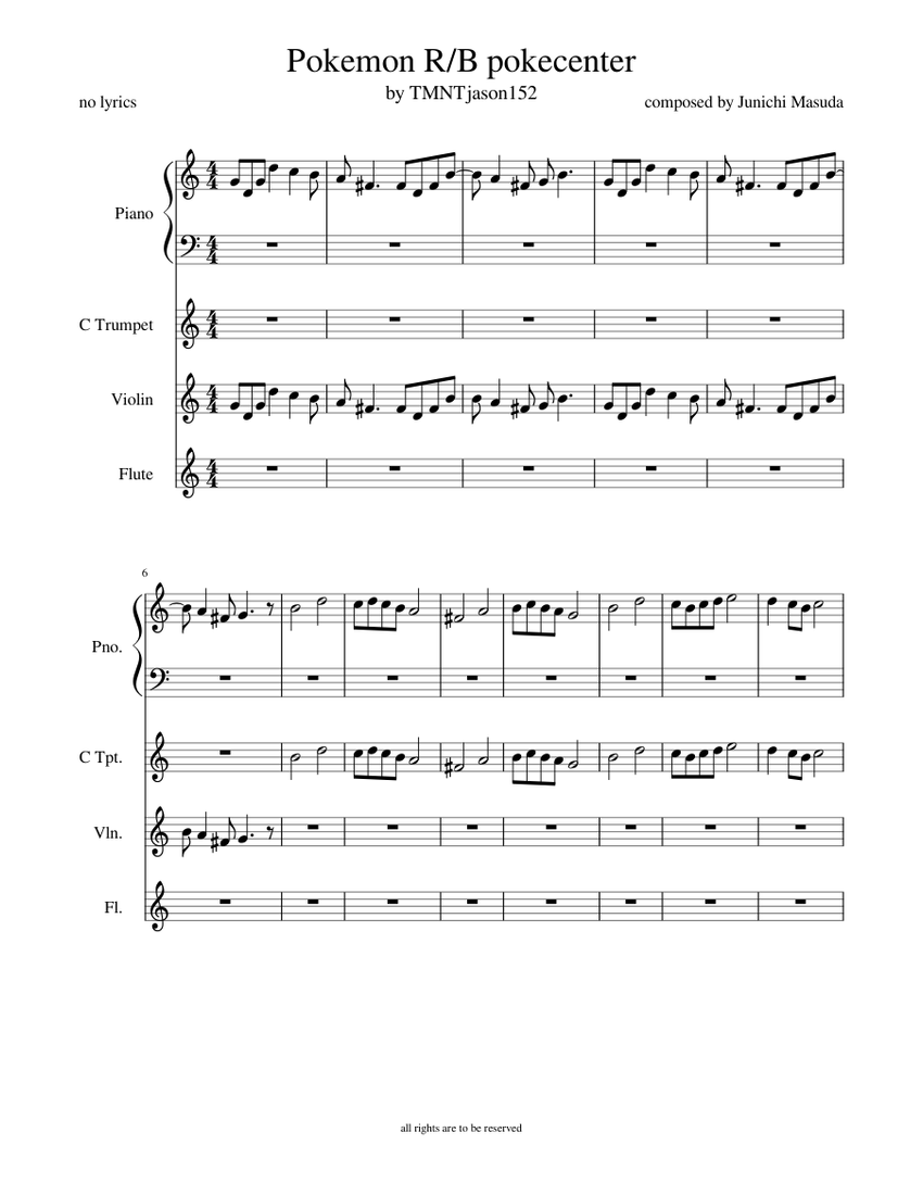 Pokemon center R/B Sheet music for Piano, Violin, Flute, Trumpet ...