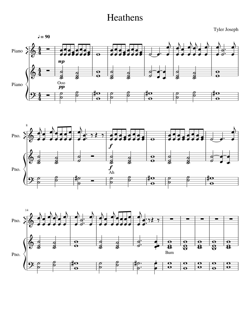 Heathens (A Cappella) Sheet music for Piano | Download free in PDF or ...