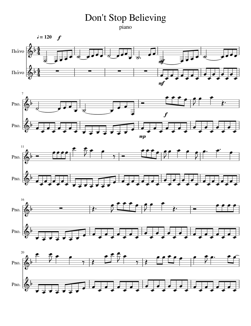 Don't Stop Believing sheet music for Piano download free in PDF or MIDI