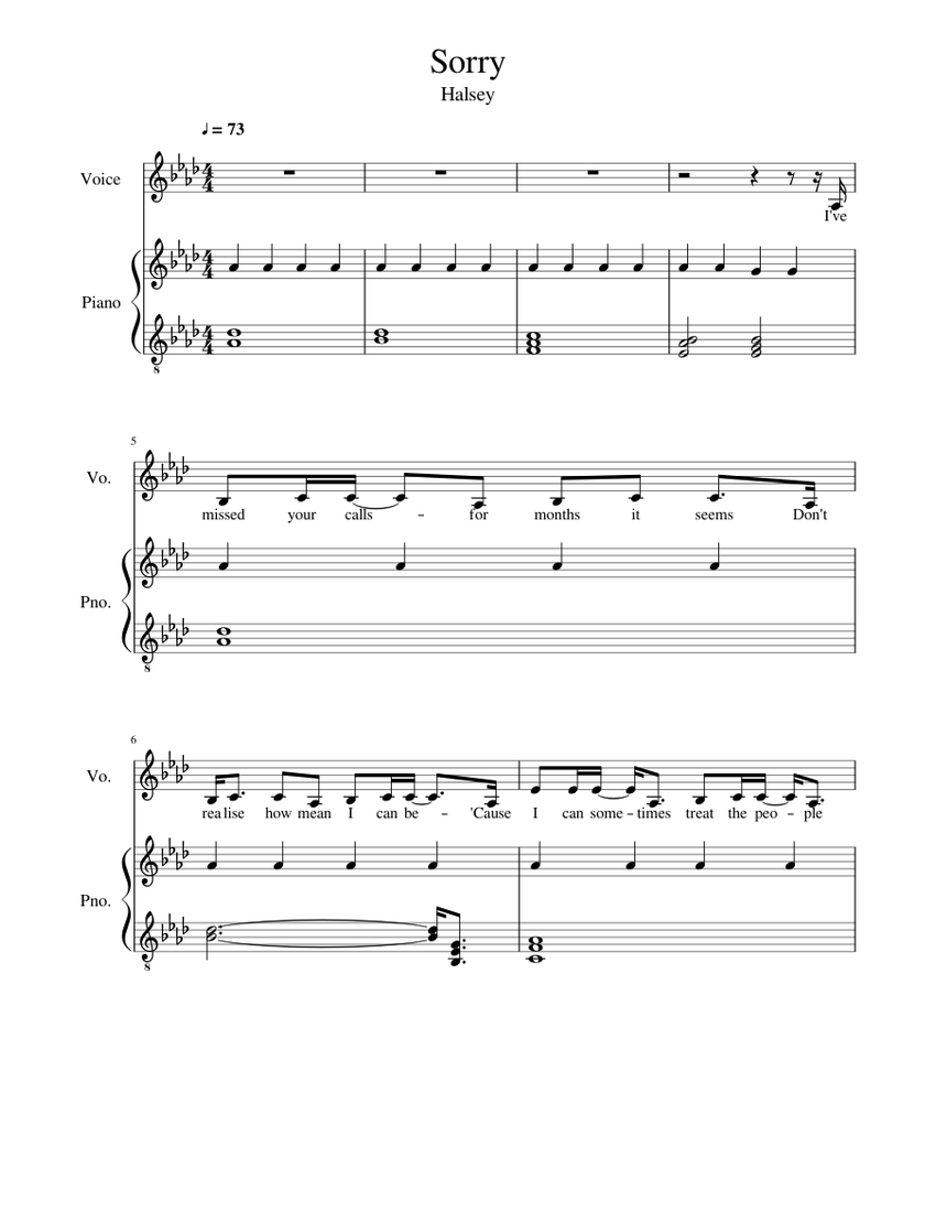 Sorry Sheet music for Piano, Voice | Download free in PDF or MIDI ...