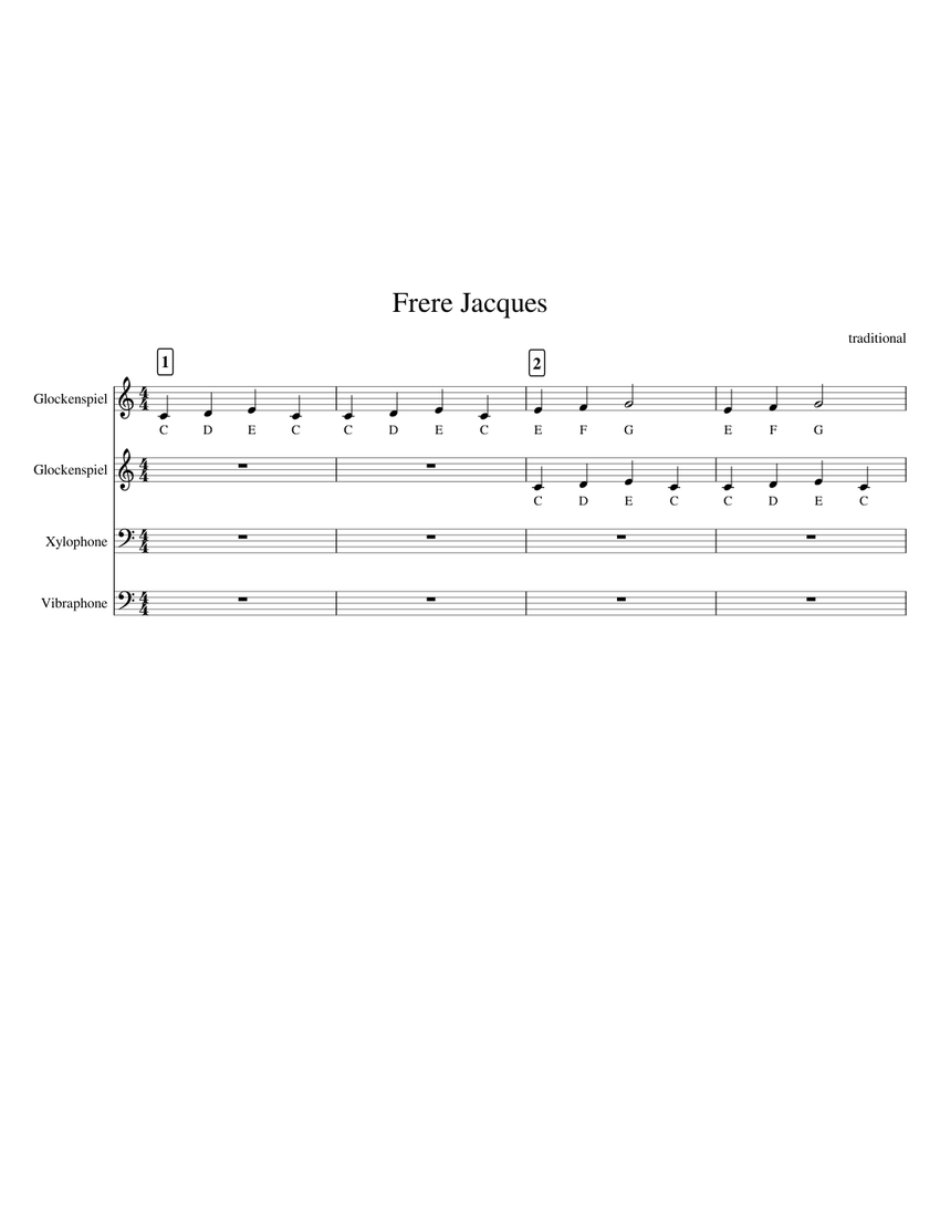 Frere Jacques Sheet music for Percussion Pitched Glockenspiel ...
