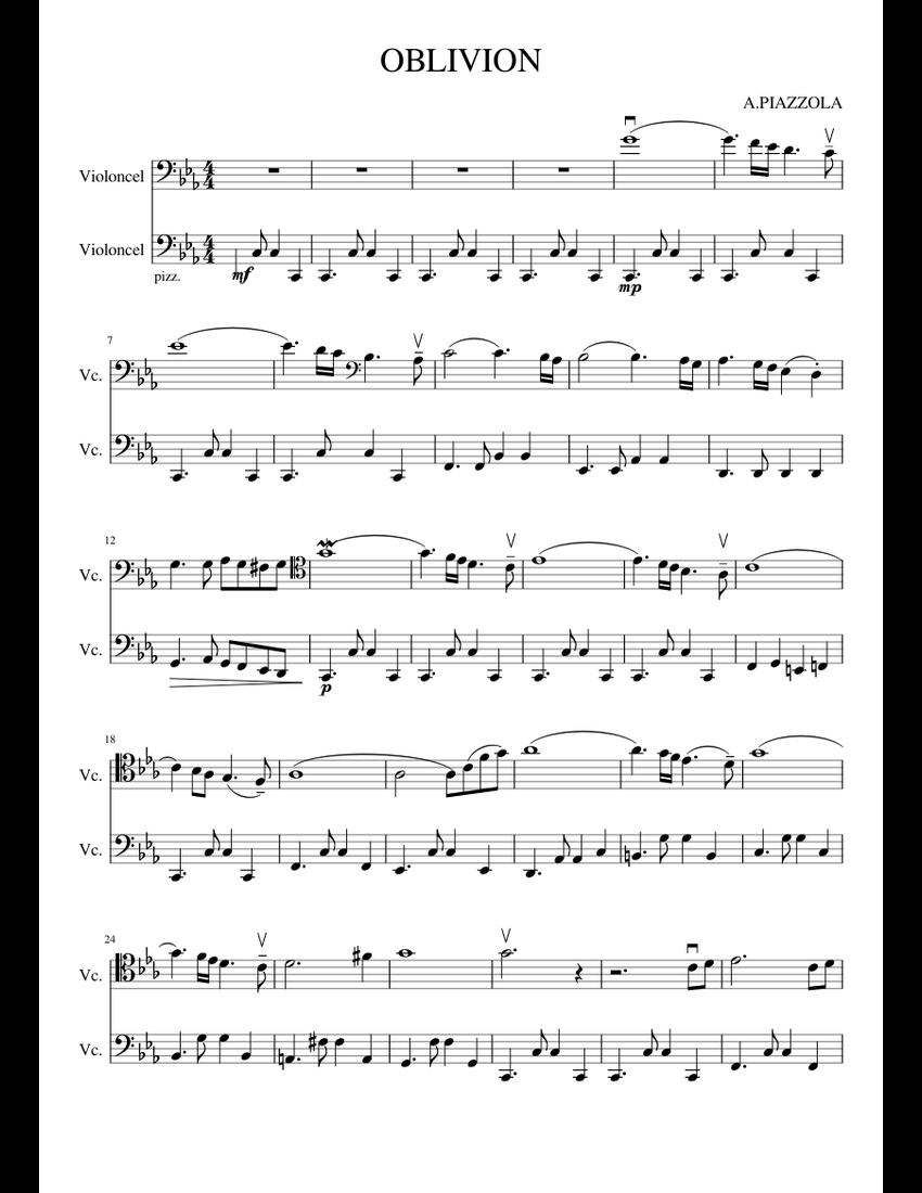 OBLIVION duo cellos sheet music for Cello download free in PDF or MIDI