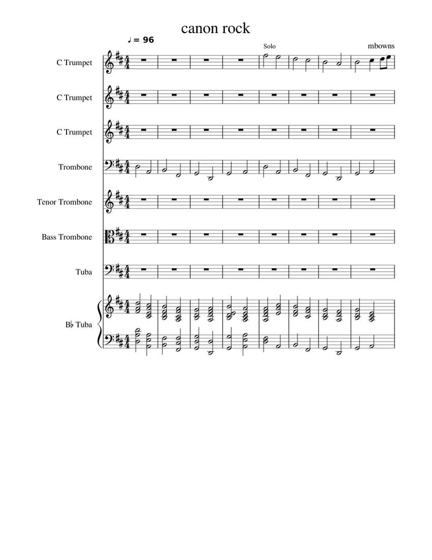 canon rock Sheet music for Trumpet, Trombone, Tuba | Download free in PDF or MIDI | Musescore.com