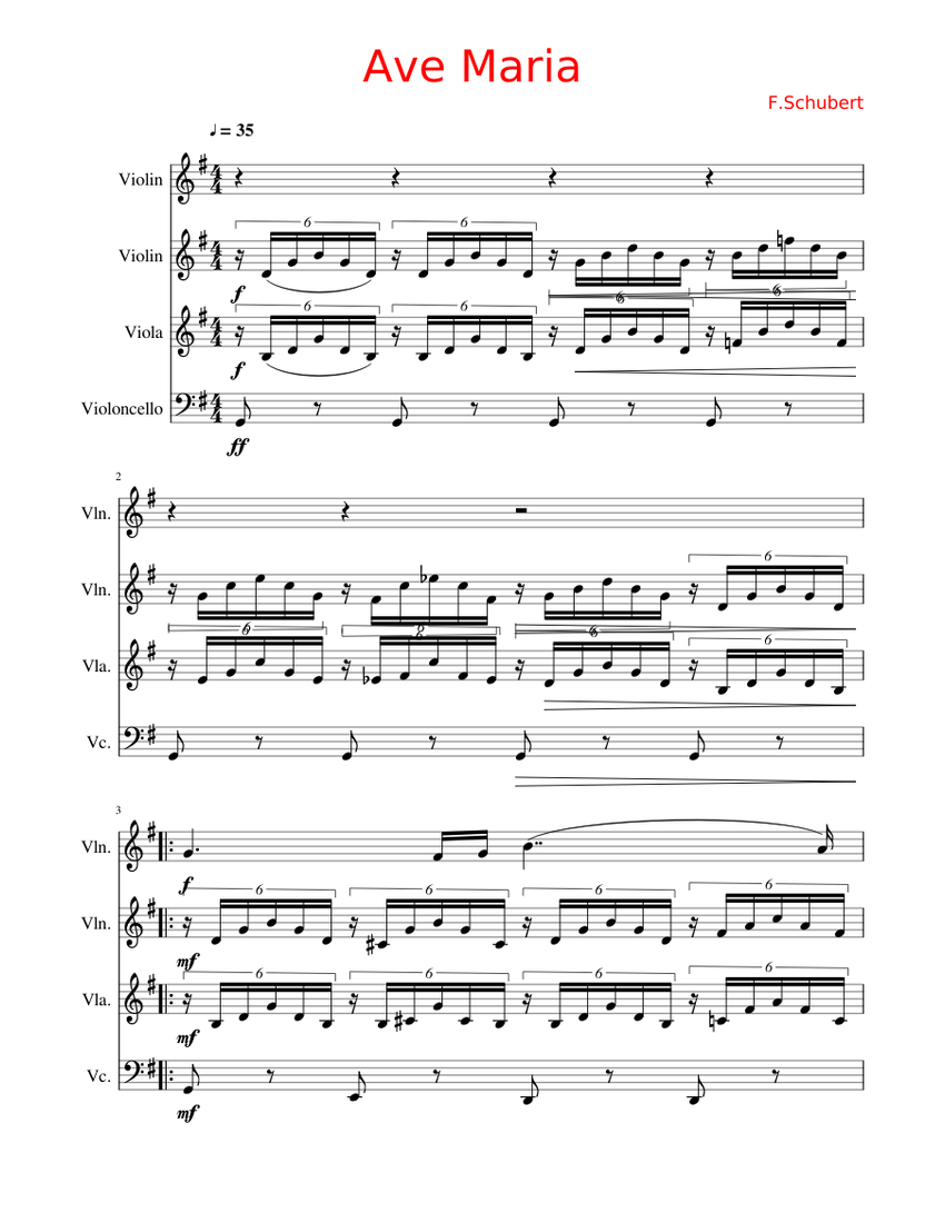 Ave Maria (in G) Sheet music for Violin, Viola, Cello | Download free ...