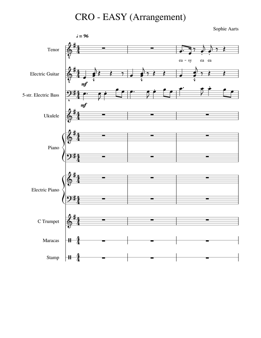 Arrangement - Easy, Cro sheet music for Piano, Voice, Guitar, Bass ...