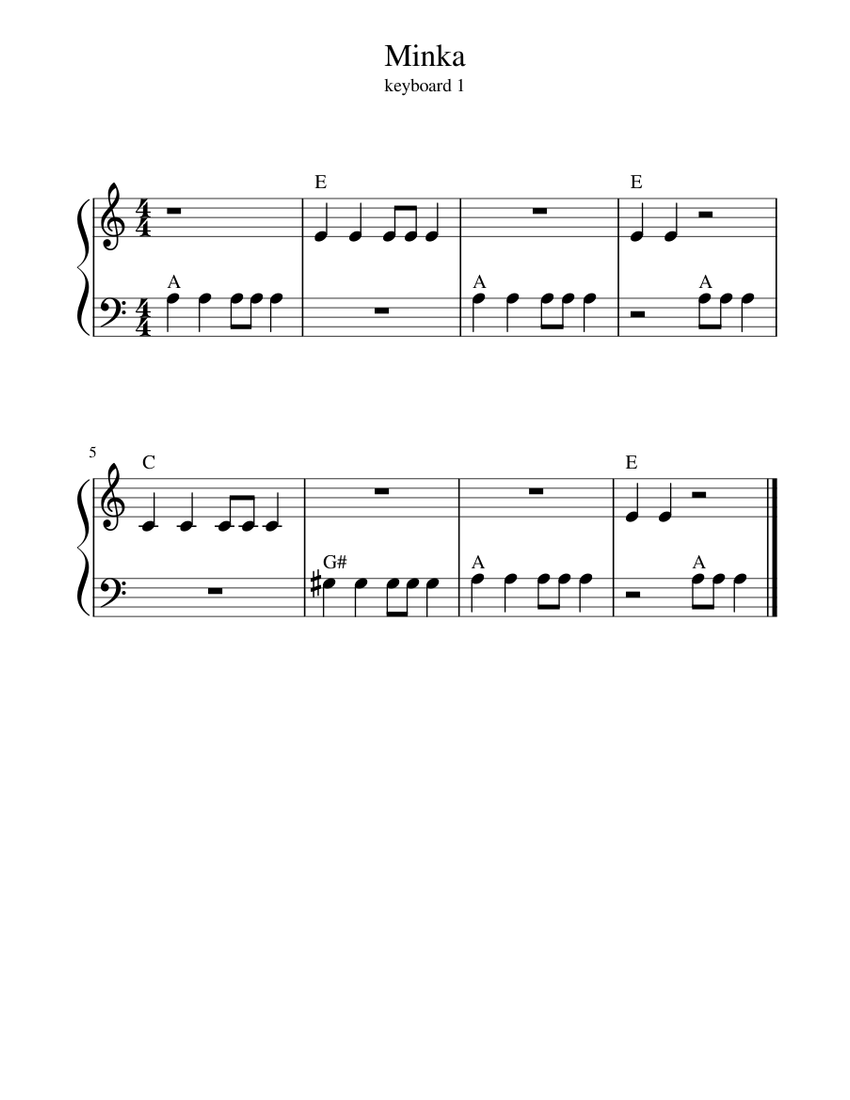 Minka keyboard 1 Sheet music for Piano (Solo) | Musescore.com