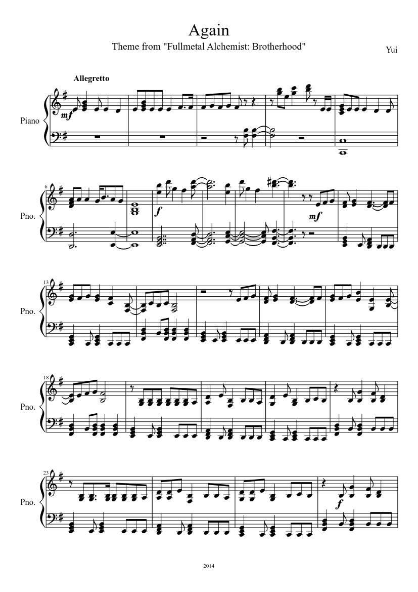 Again by Yui sheet music download free in PDF or MIDI