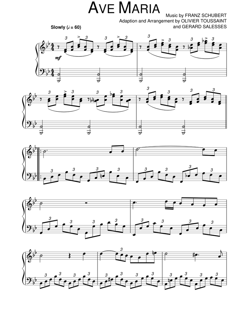 Ave Maria by Franz Schubert arranged Richard Clayderman for Piano Sheet ...