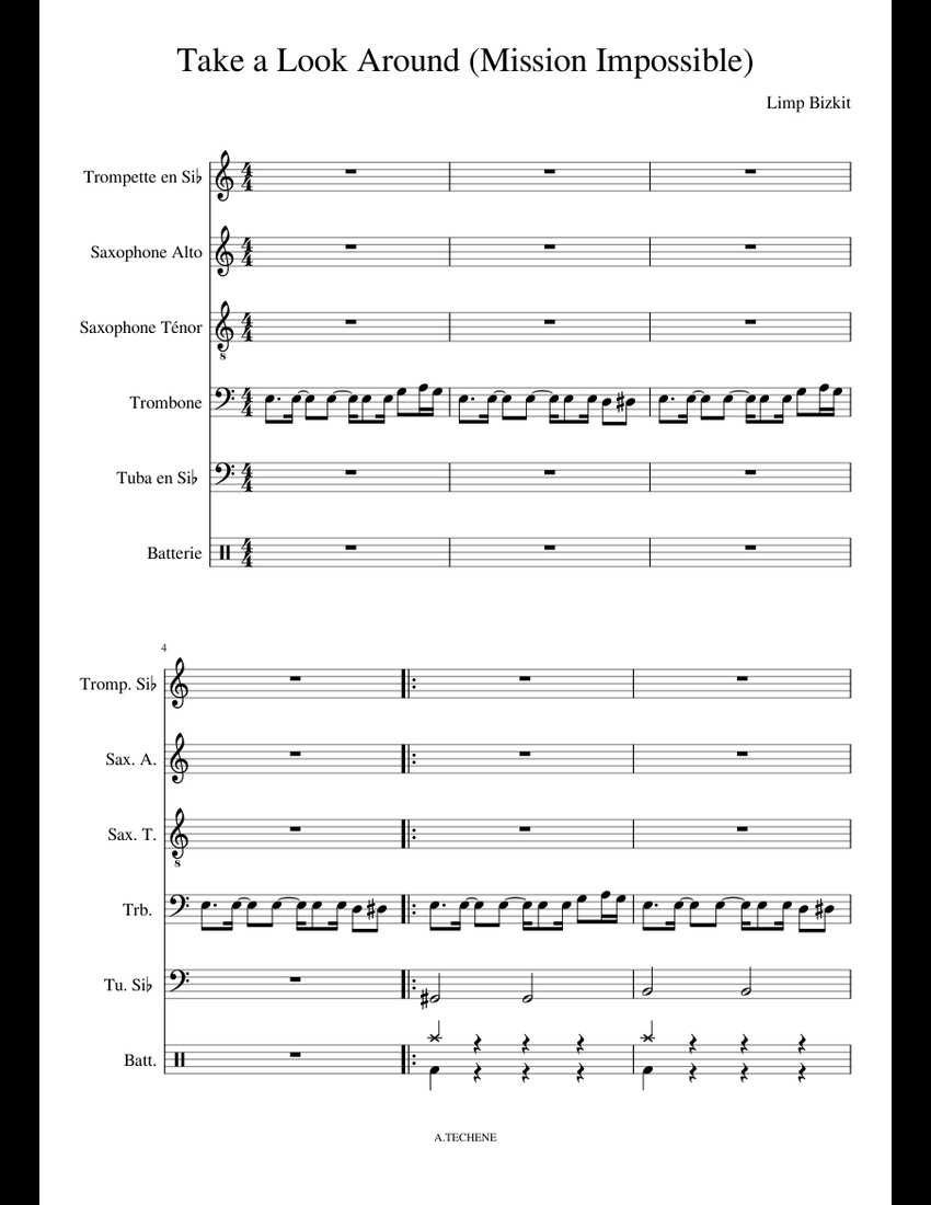 (Mission Impossible 2) Take A Look Around by Limp Bizkit Cover sheet ...
