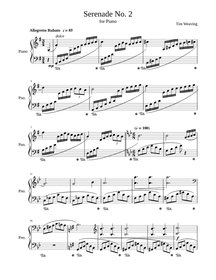 Serenade No.2 Sheet music for Piano | Download free in PDF or MIDI ...