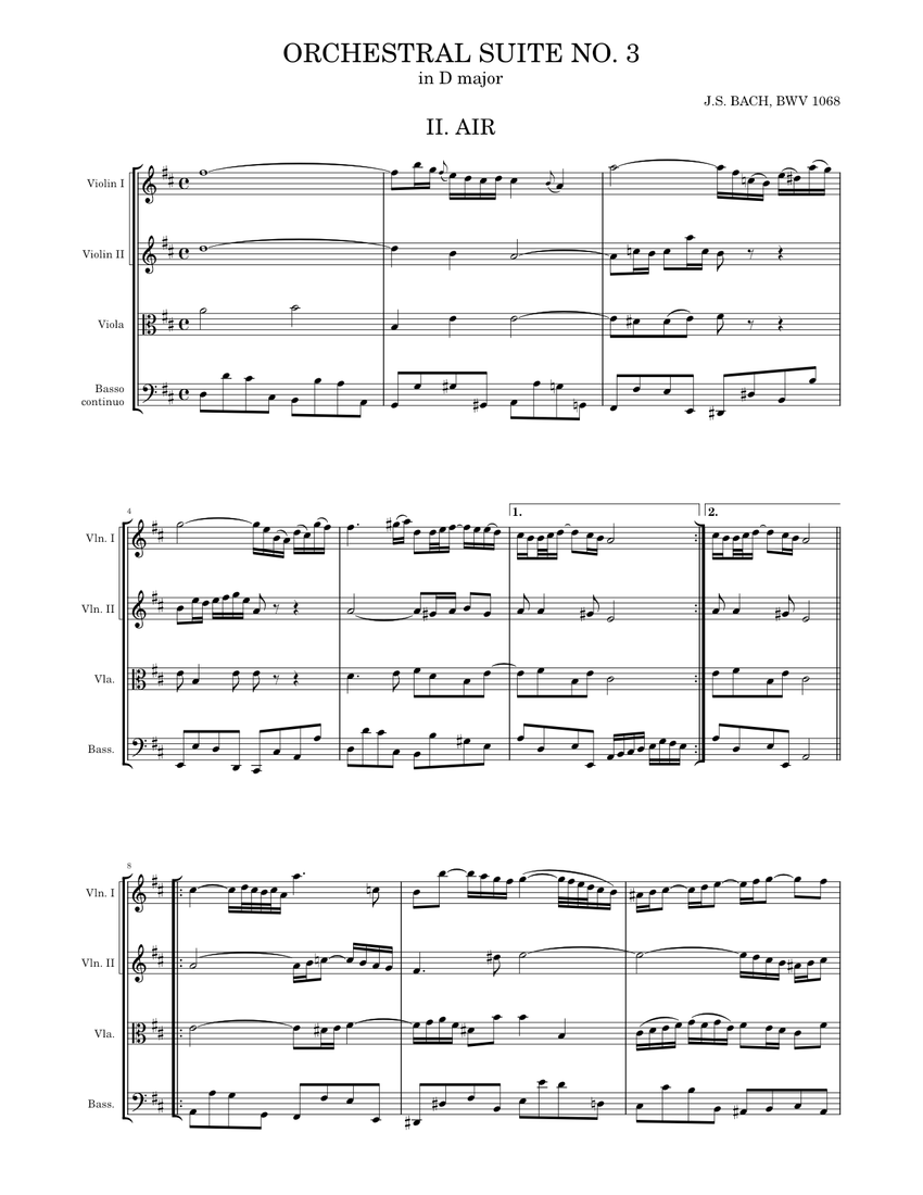 Air "on the G String" Sheet music for Strings Group (String Quartet ...