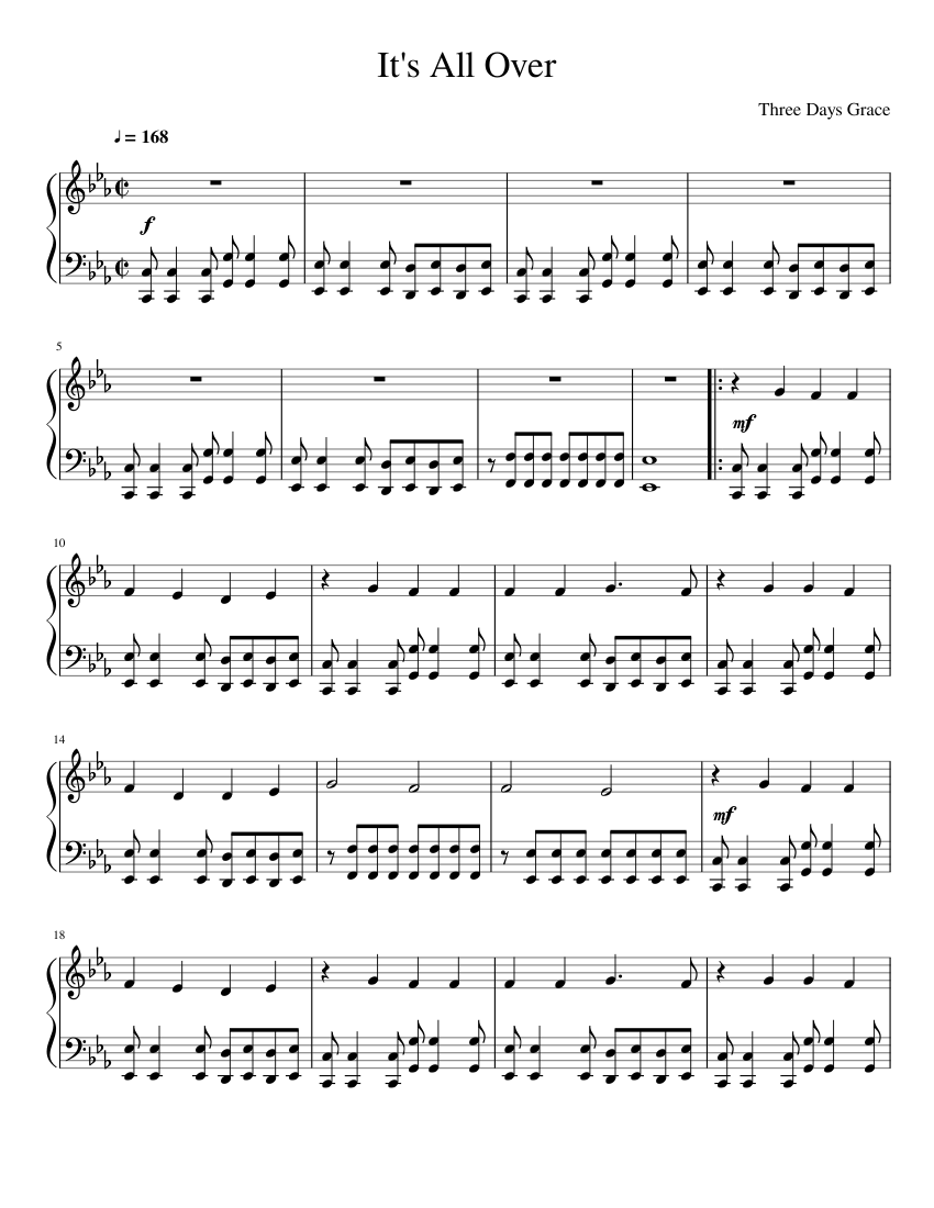 It's All Over - Three Days Grace Sheet music for Piano (Solo ...