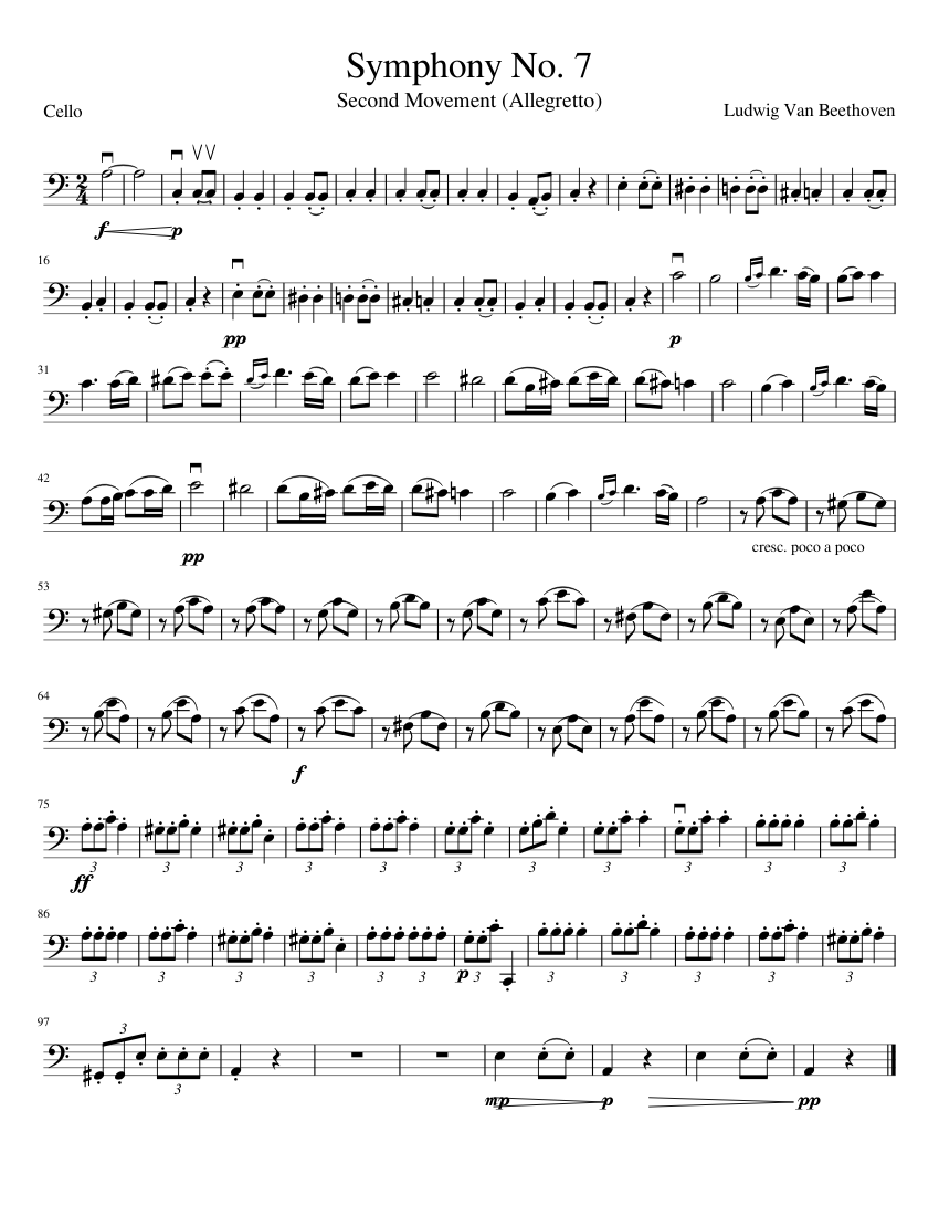 Beethoven Symphony No. 7 Cello Sheet music for Cello | Download free in ...
