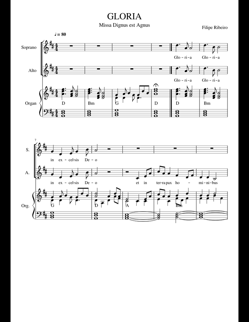 GLORIA sheet music for Voice, Organ download free in PDF or MIDI