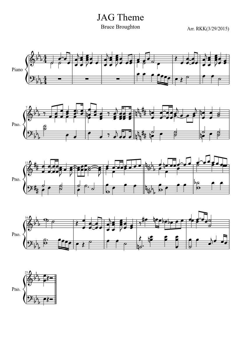JAG Themesong sheet music for Piano download free in PDF or MIDI
