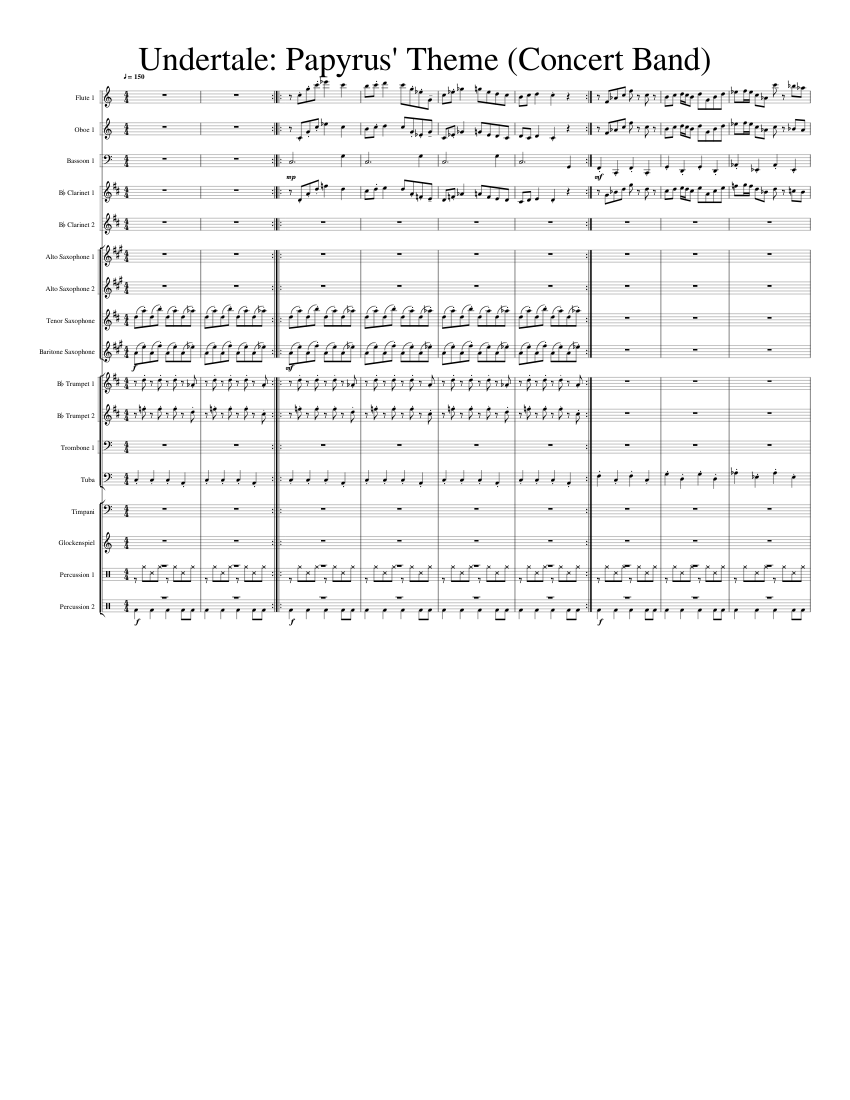 Undertale: Papyrus' Theme (Concert Band) sheet music for Flute ...