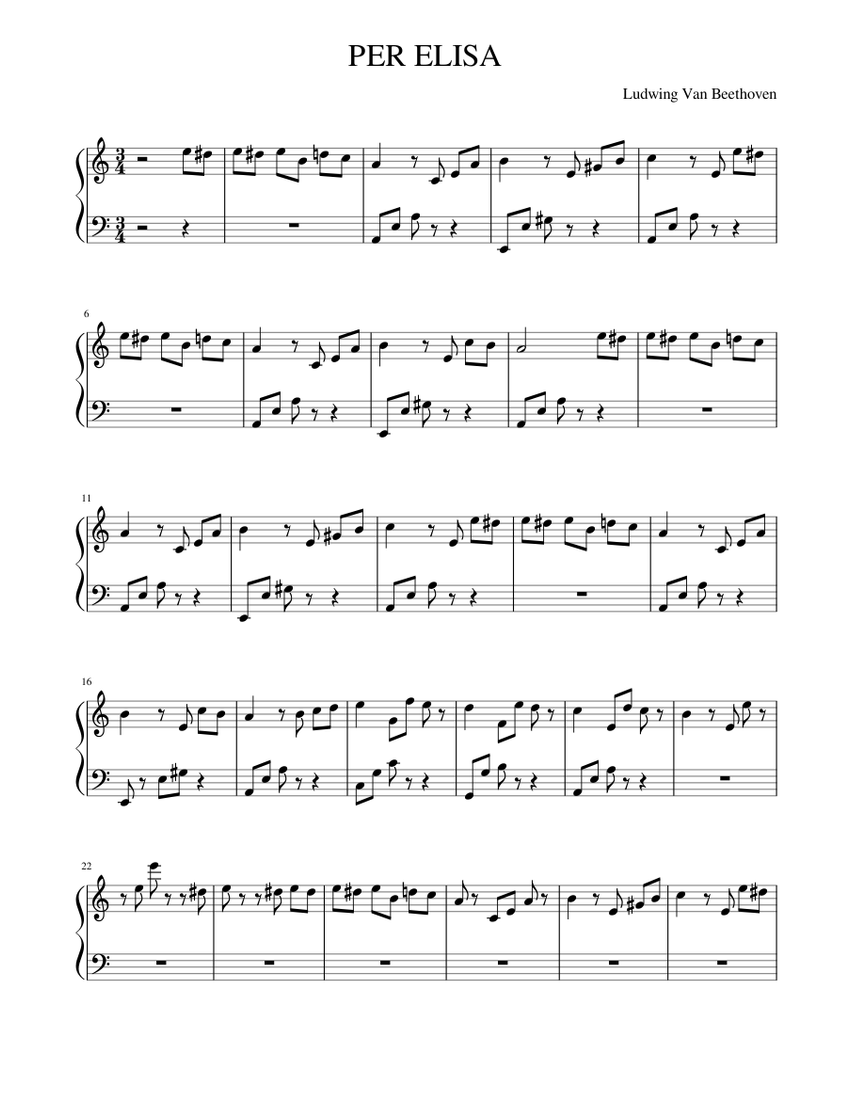 PER ELISA Sheet music for Piano (Solo) | Musescore.com