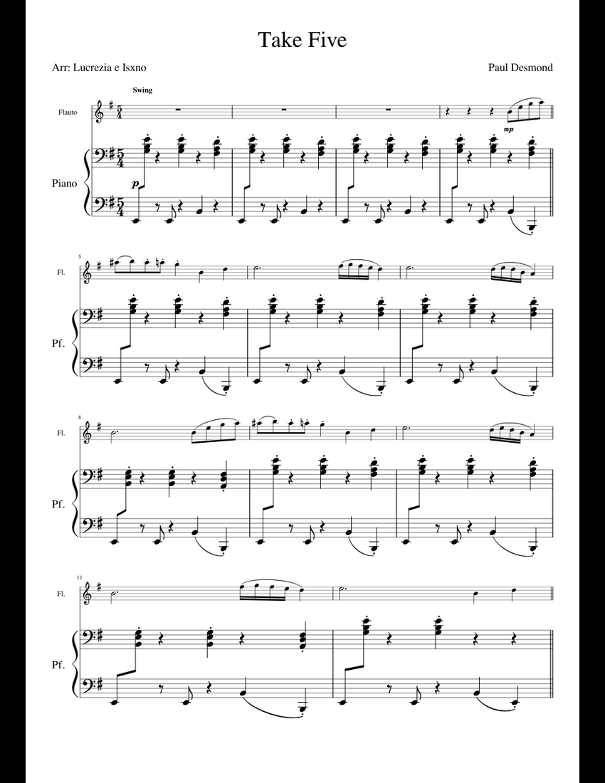 Take Five sheet music for Flute, Brass Ensemble download free in PDF or ...