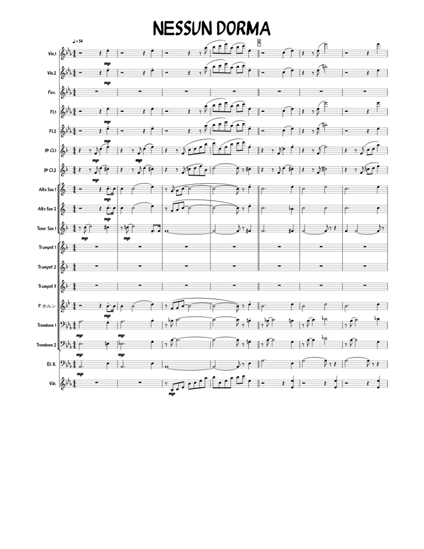 NESSUN DORMA Rev.5 sheet music for Violin, Flute, Clarinet, Piccolo download free in PDF or MIDI