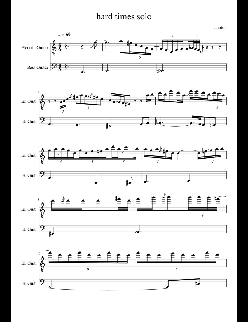 Hard times solo sheet music for Guitar, Bass download free in PDF or MIDI