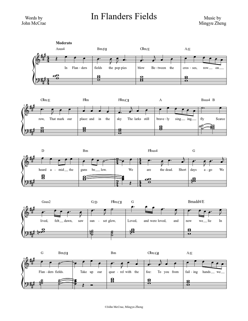 In Flanders Fields Sheet music for Piano | Download free in PDF or MIDI ...