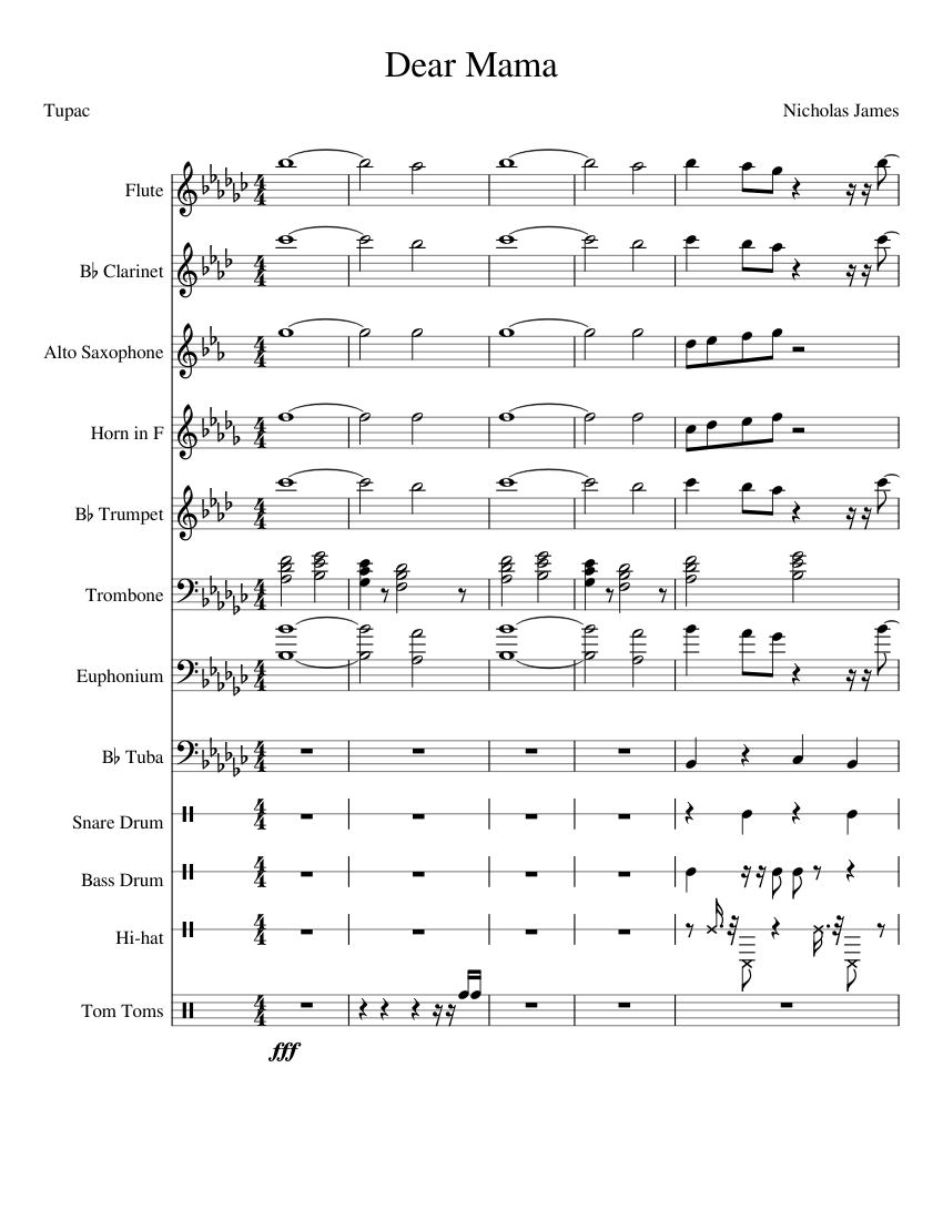 Dear Mama (Tupac) sheet music for Flute, Clarinet, Alto Saxophone ...