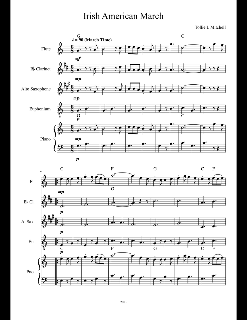 Irish American March (for Quartet) sheet music for Flute, Piano, Tuba ...