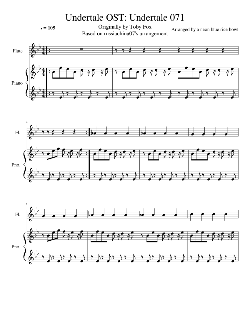 Undertale OST: Undertale 071 sheet music for Flute, Piano, Alto Saxophone download free in PDF ...