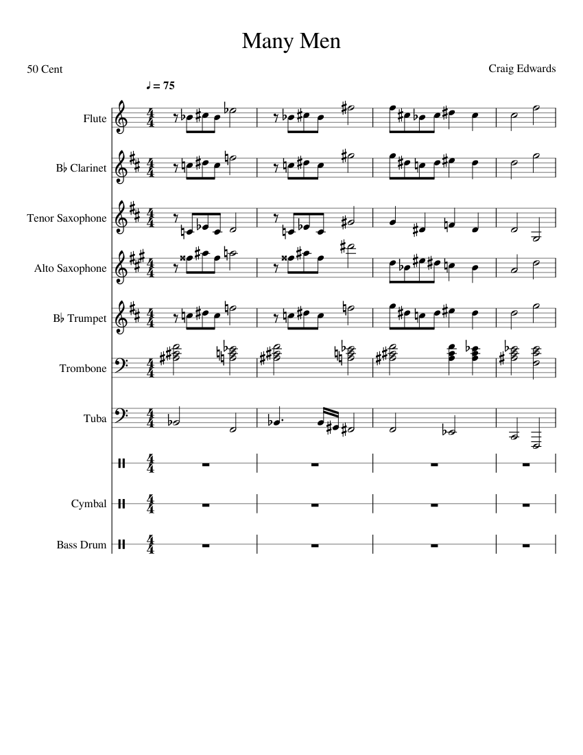 50 Cent - Many Men Sheet music for Flute, Clarinet, Tenor Saxophone ...