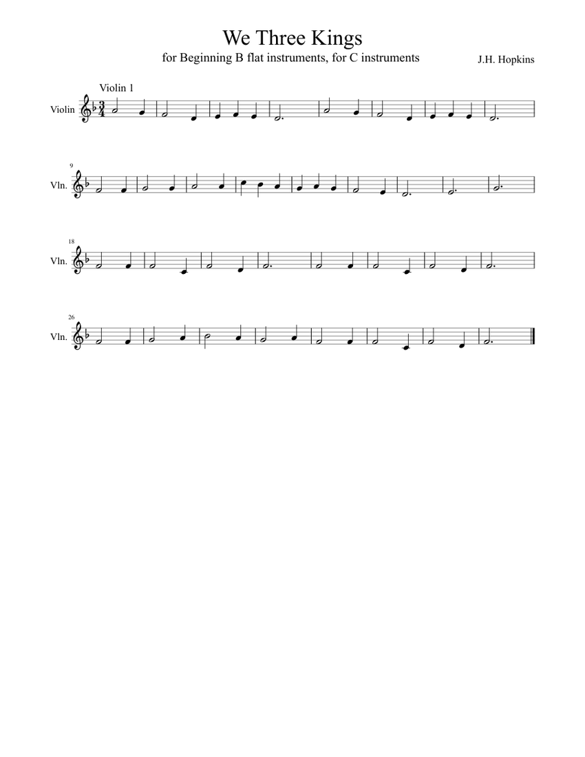 We Three Kings for Beginners Sheet music for Violin | Musescore.com
