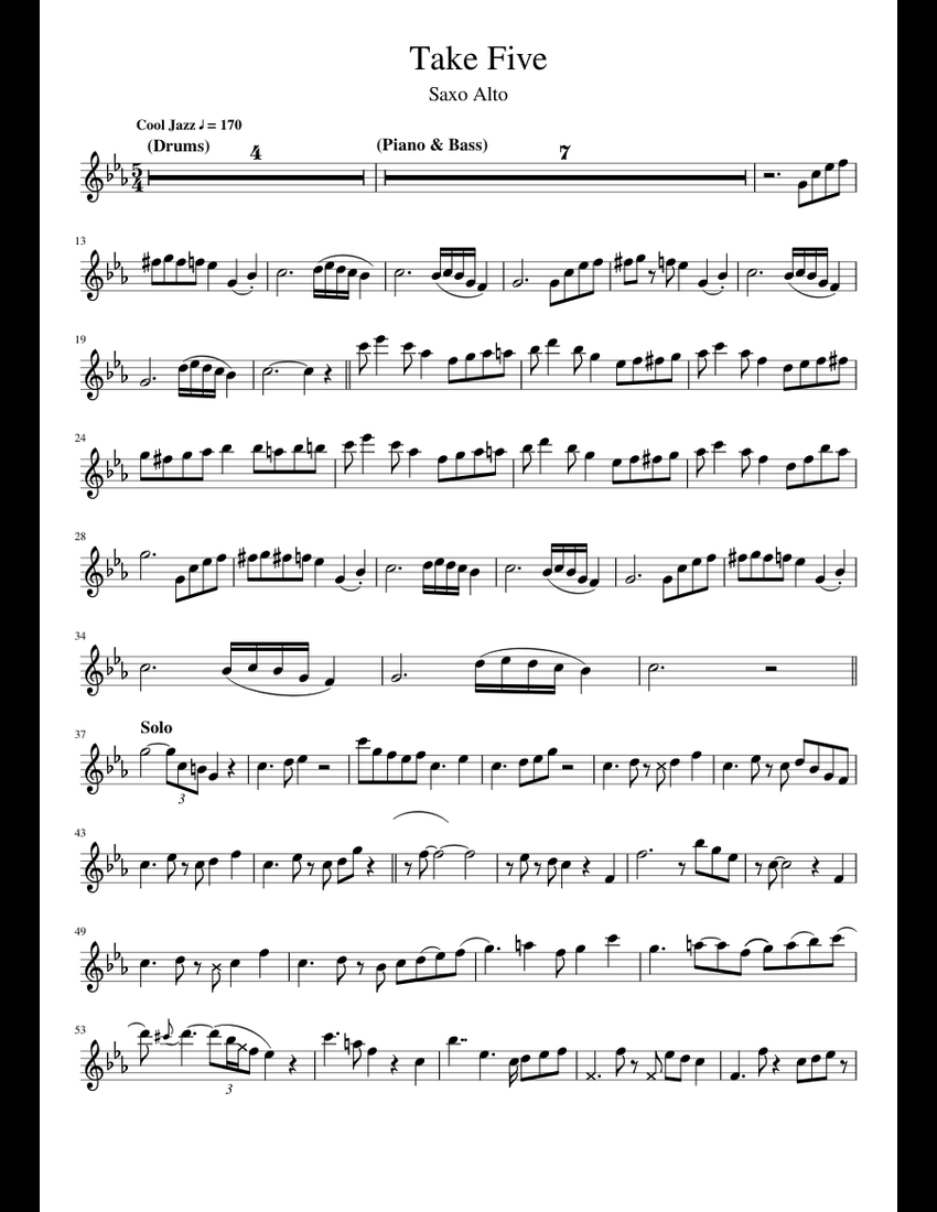 Take Five sheet music download free in PDF or MIDI