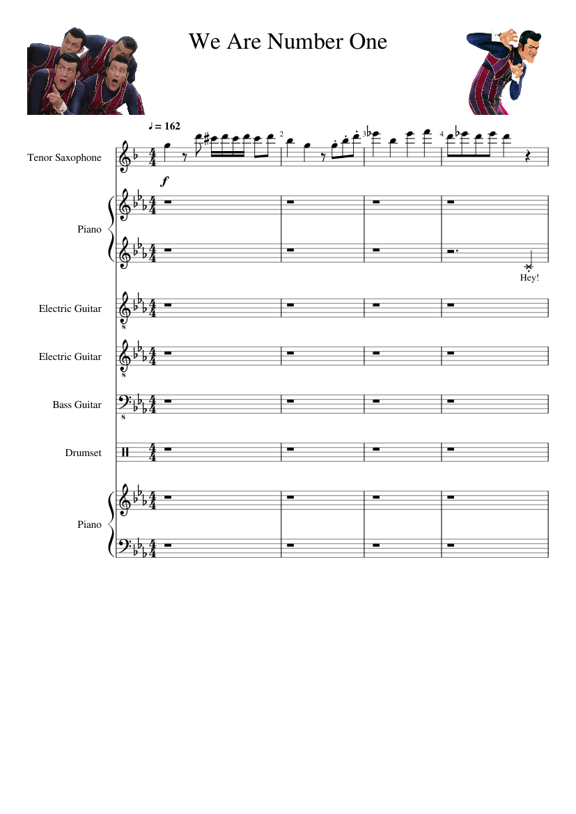 We Are Number One sheet music for Piano, Tenor Saxophone, Guitar, Bass ...