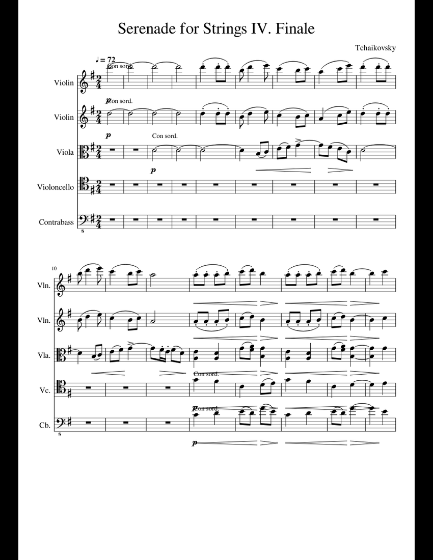 Serenade for Strings in C Major, Op.48, IV. Finale sheet music for Violin, Viola, Cello ...