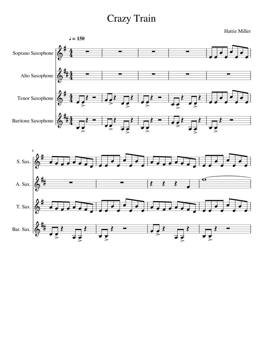 Crazy Train Sheet music for Soprano Saxophone, Alto Saxophone, Tenor Saxophone, Baritone ...