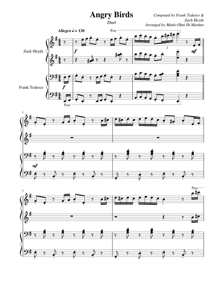 Angry Birds: Main Theme Piano Duet (With Audio Sources) Sheet music ...